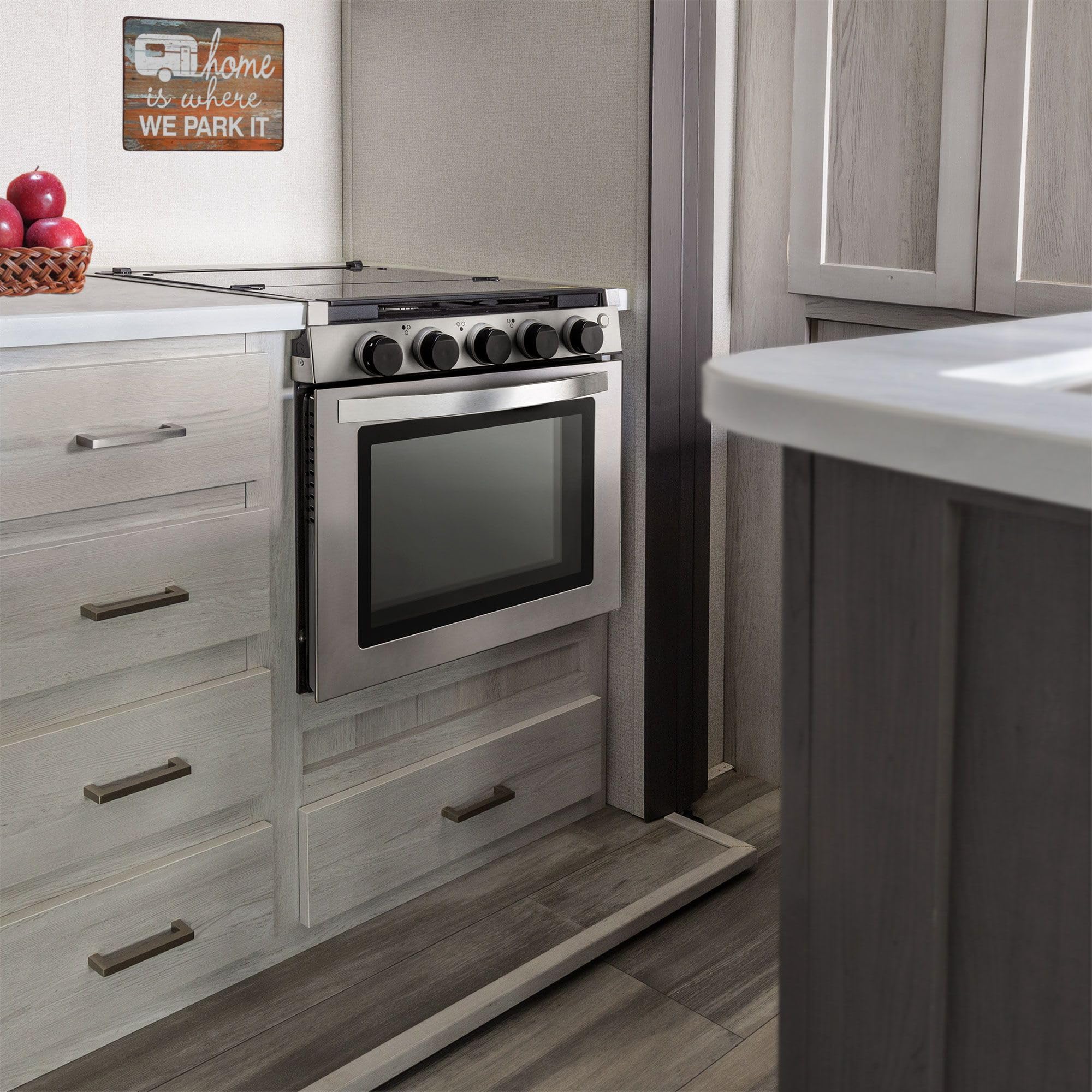 RecPro RV Stove Gas Range 21" Tall | 6500 and 8000 BTU Three Burner | 7100 BTU Oven with 1.8 Cu. Ft Capacity | Black or Stainless Steel Finish (Silver Version B, No Vented Range Hood)