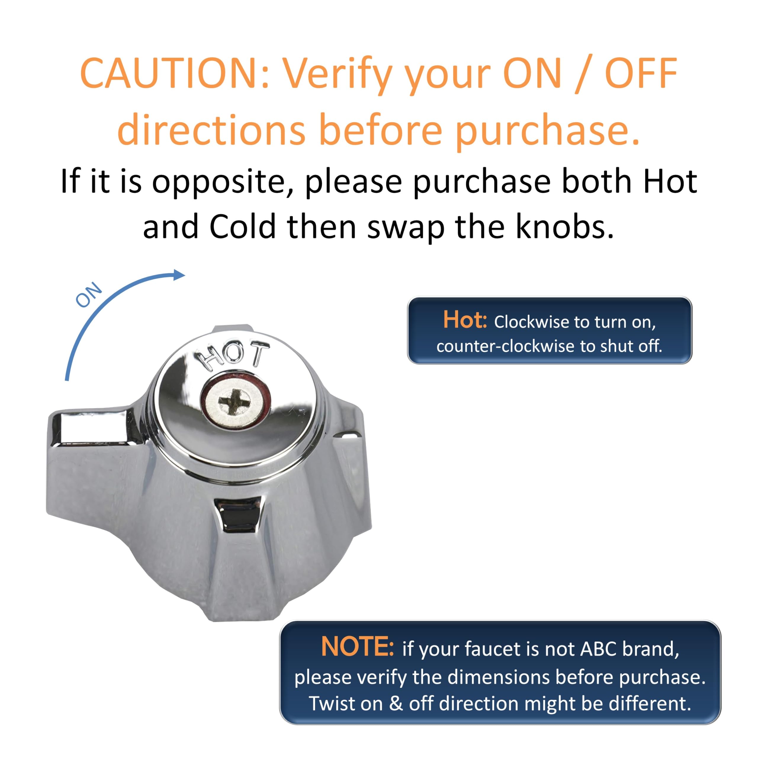 Leyso Hot Knob Handle Kit with Stem for ABC 4" Hand Sink Faucet, Twist Clockwise to Open