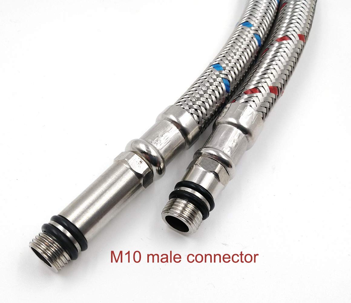 24-Inch Long Faucet Connector Braided Stainless Steel Supply Hose 1/2-Inch Female Compression Thread x M10 Male Connector, x 2 Pcs (1 Pair)