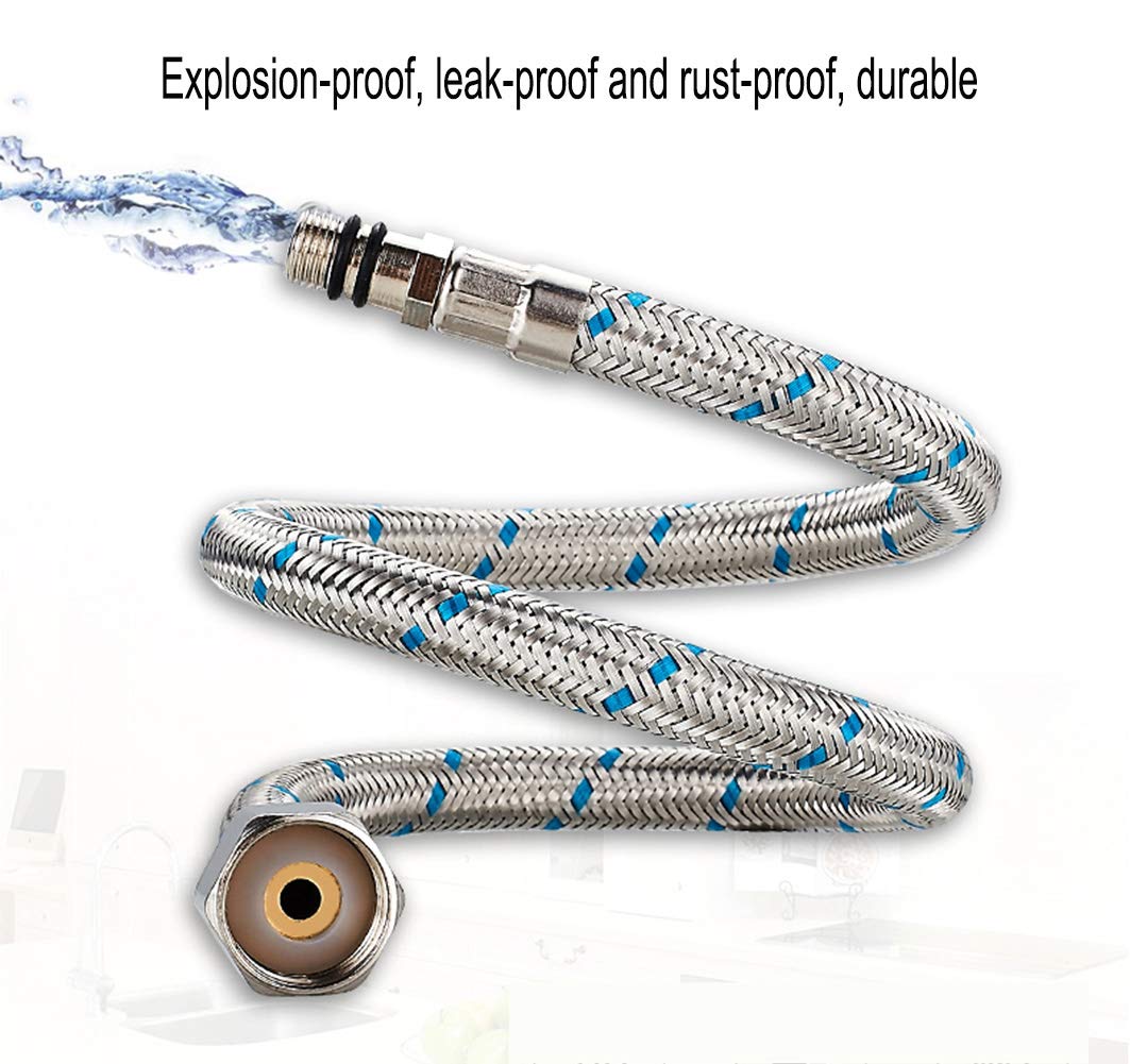 24-Inch Long Faucet Connector Braided Stainless Steel Supply Hose 1/2-Inch Female Compression Thread x M10 Male Connector, x 2 Pcs (1 Pair)