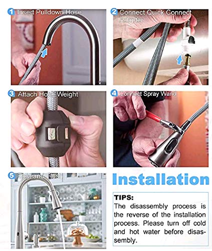 150259 Pull Down Hose Kit For MoenFaucet-Moen Kitchen Faucet Replacement Part 187108-Reflex MoenPull Down Hose, 68inch Quick Connect Hose-Upgraded