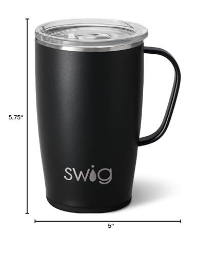 Swig 18oz Stainless Steel Travel Mug, Insulated, Cup Holder Friendly, Dishwasher Safe, Black (1 Count)