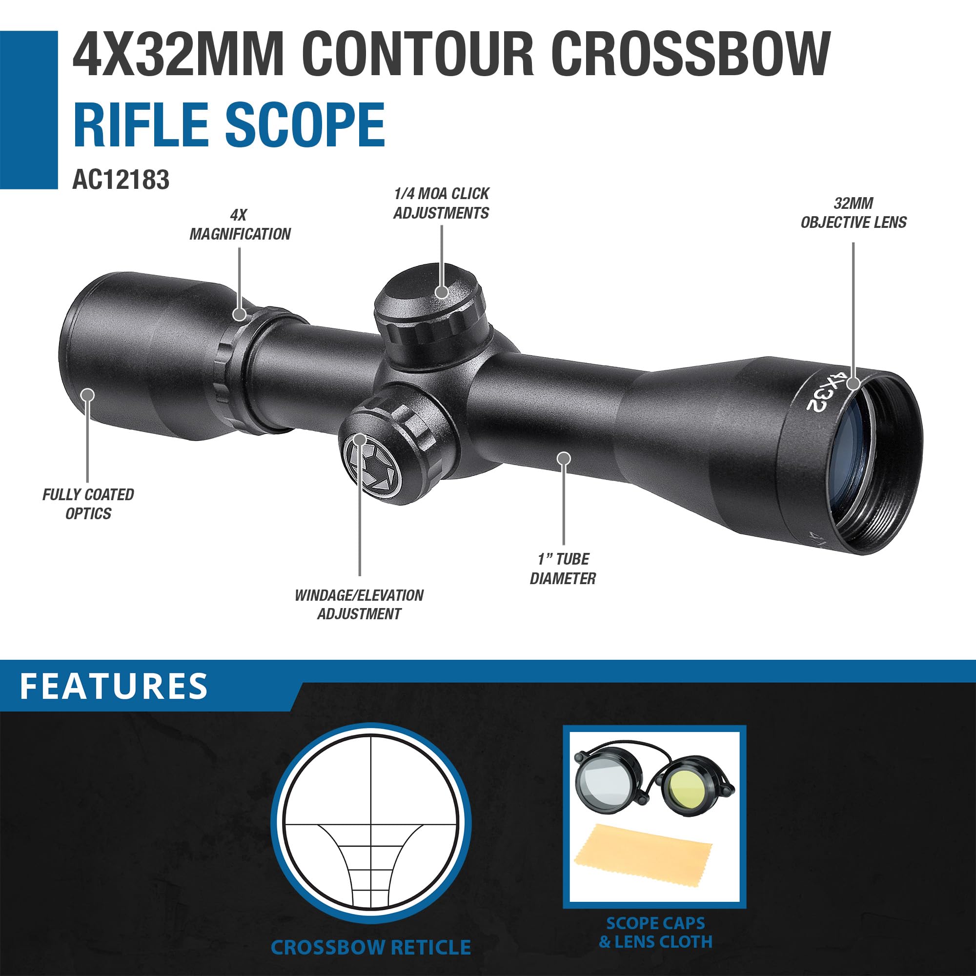 Barska AC12183 4x32 Compact Contour Crossbow Scope β Lightweight, Durable, and Long Eye Relief for Comfortable Shooting