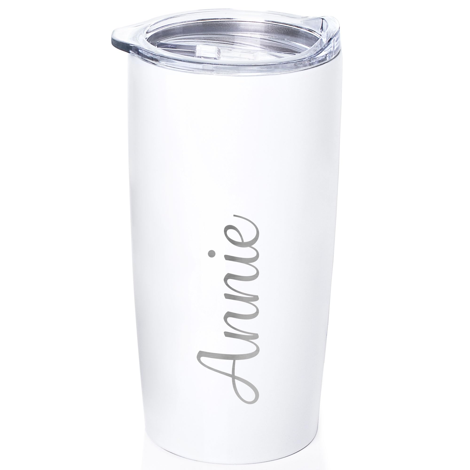 Lifetime Creations Personalized Tumbler with Name (White): Insulated Stainless Steel Coffee Tumbler, Custom Engraved Coffee Travel Mug with Lid, 20 Ounce Cup, Christmas Gifts for Employees