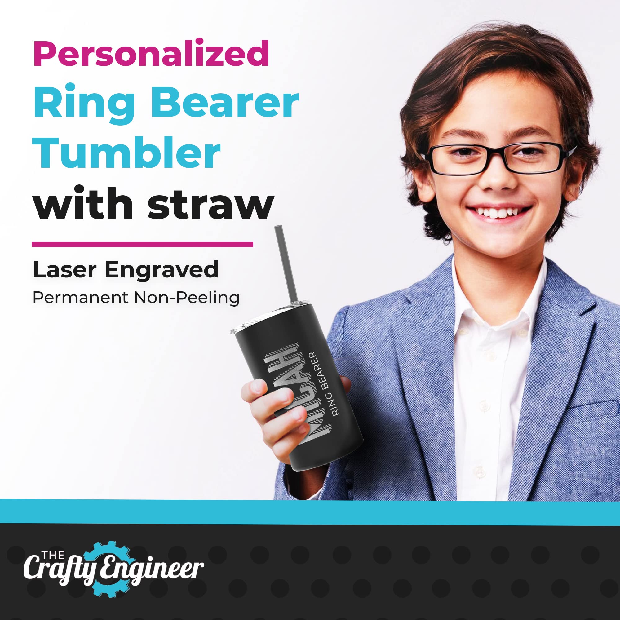 The Crafty Engineer Personalized Flower Girl and Ring Bearer Tumbler with Straw (Seafoam)