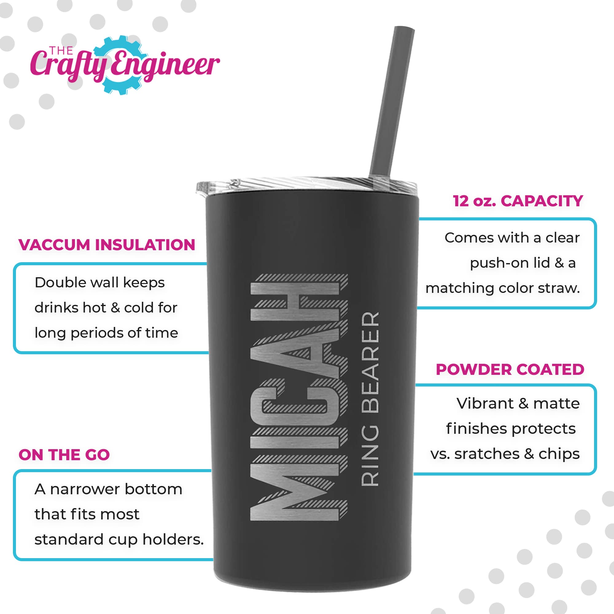 The Crafty Engineer Personalized Flower Girl and Ring Bearer Tumbler with Straw (Seafoam)