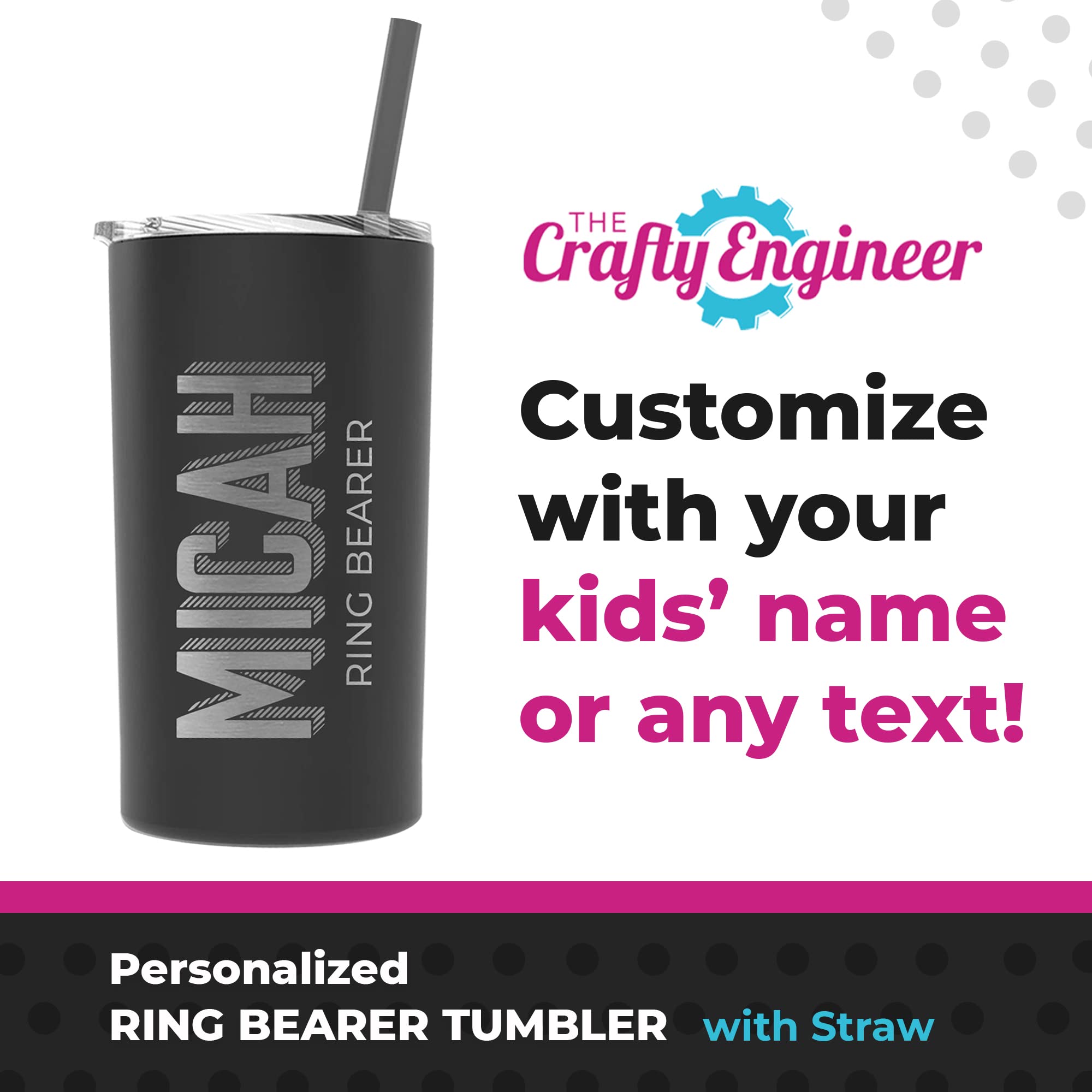 The Crafty Engineer Personalized Flower Girl and Ring Bearer Tumbler with Straw (Seafoam)