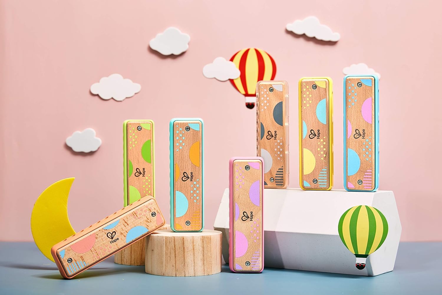 Hape Blues Harmonica | 10 Hole Wooden Musical Instrument Toy for Kids, Blue-Green (E8916)