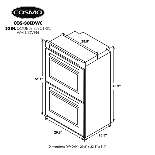 COSMO COS-30EDWC 30 in. Haven Collection Double Electric Wall Oven, True Convection, Blue Porcelain, Self Cleaning in Stainless Steel