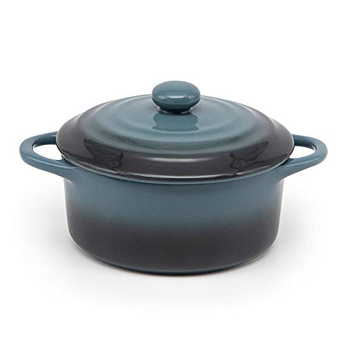 Kook Ceramic Mini Cocotte Set, Small Casserole Dishes with Lids and Handles, Individual Baking Ramekins, Oven, Microwave & Dishwasher Safe, Stoneware, 12 oz, Set of 4 (Stone Ombre)