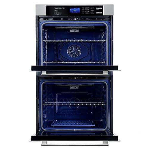 COSMO COS-30EDWC 30 in. Haven Collection Double Electric Wall Oven, True Convection, Blue Porcelain, Self Cleaning in Stainless Steel