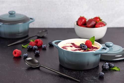 Kook Ceramic Mini Cocotte Set, Small Casserole Dishes with Lids and Handles, Individual Baking Ramekins, Oven, Microwave & Dishwasher Safe, Stoneware, 12 oz, Set of 4 (Stone Ombre)