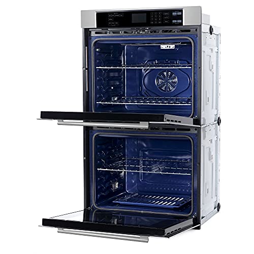 COSMO COS-30EDWC 30 in. Haven Collection Double Electric Wall Oven, True Convection, Blue Porcelain, Self Cleaning in Stainless Steel