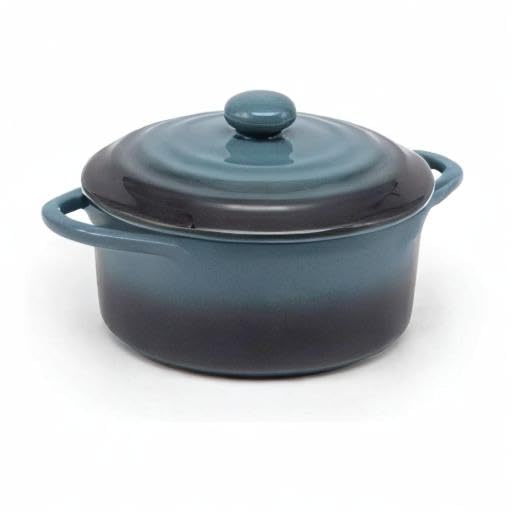 Kook Ceramic Mini Cocotte Set, Small Casserole Dishes with Lids and Handles, Individual Baking Ramekins, Oven, Microwave & Dishwasher Safe, Stoneware, 12 oz, Set of 4 (Stone Ombre)