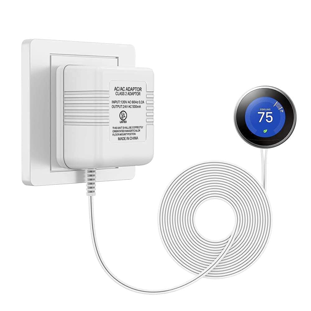 Xwartre UL Certified Thermostat C Wire 24V Transformer, White Adapter Compatible with Honeywell, Nest, Emerson, Ecobee, Wyze Thermostat and Most Doorbells (26FT Power Cable)