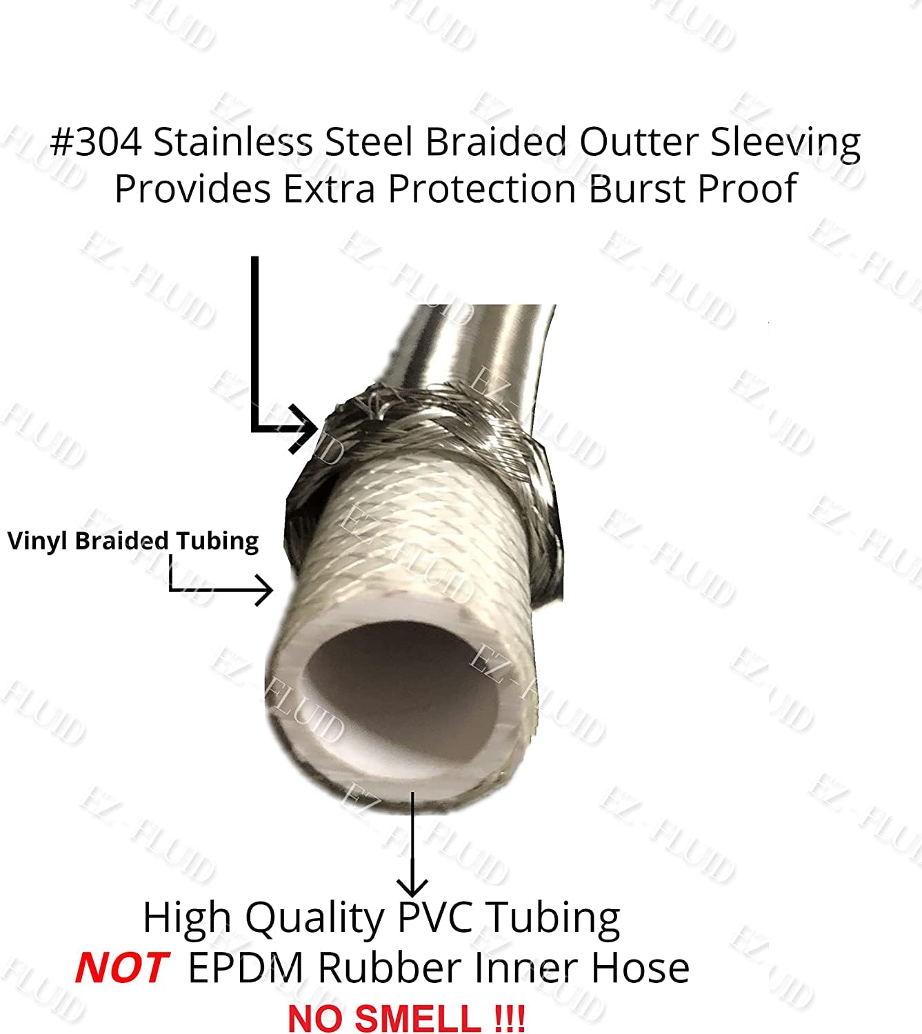 EZ-Fluid 12-Inches x 3/8-Inch Male Compression x 3/8-Inch Female Compression Stainless Steel Braided Faucet Connector,Faucet Extension Supply Hose Connector Lines (2)