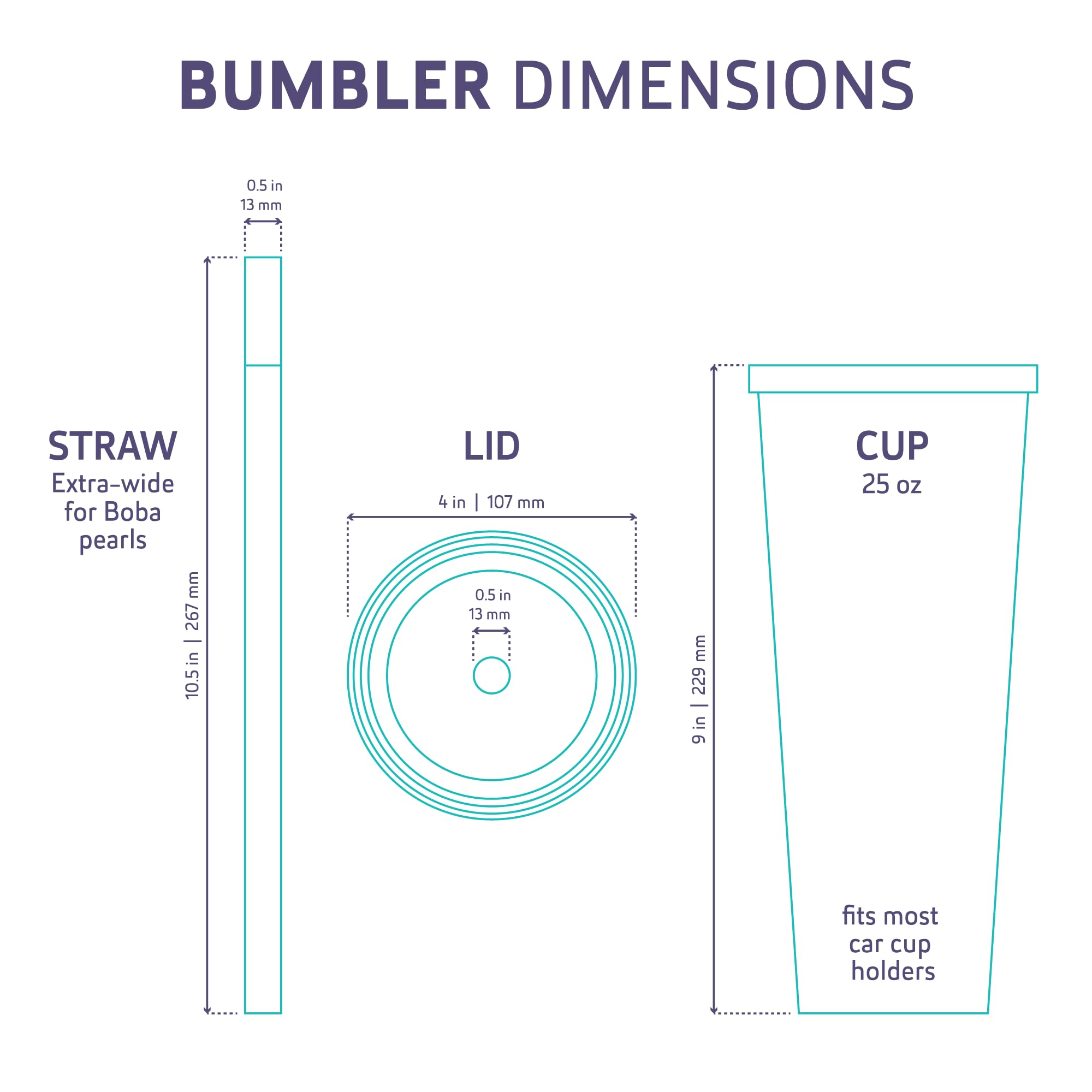 Bumbler 24oz Large Reusable Portable Eco-Friendly Tumbler | Drinking Cup with Wide Soft Tip Straw, Aesthetic Leak-Proof Lid – for Boba Tea, Smoothies, Iced Coffee, Hot or Cold Drinks – White