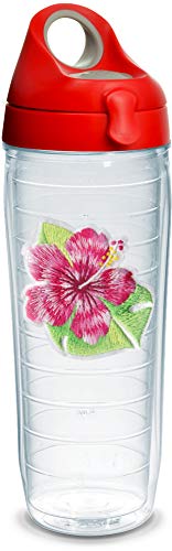 Tervis Tropical Hibiscus Collection Made in USA Double Walled Insulated Tumbler Travel Cup Keeps Drinks Cold & Hot, 24oz Water Bottle, Island Hibiscus Red