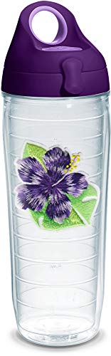 Tervis Tropical Hibiscus Collection Made in USA Double Walled Insulated Tumbler Travel Cup Keeps Drinks Cold & Hot, 24oz Water Bottle, Island Hibiscus Purple