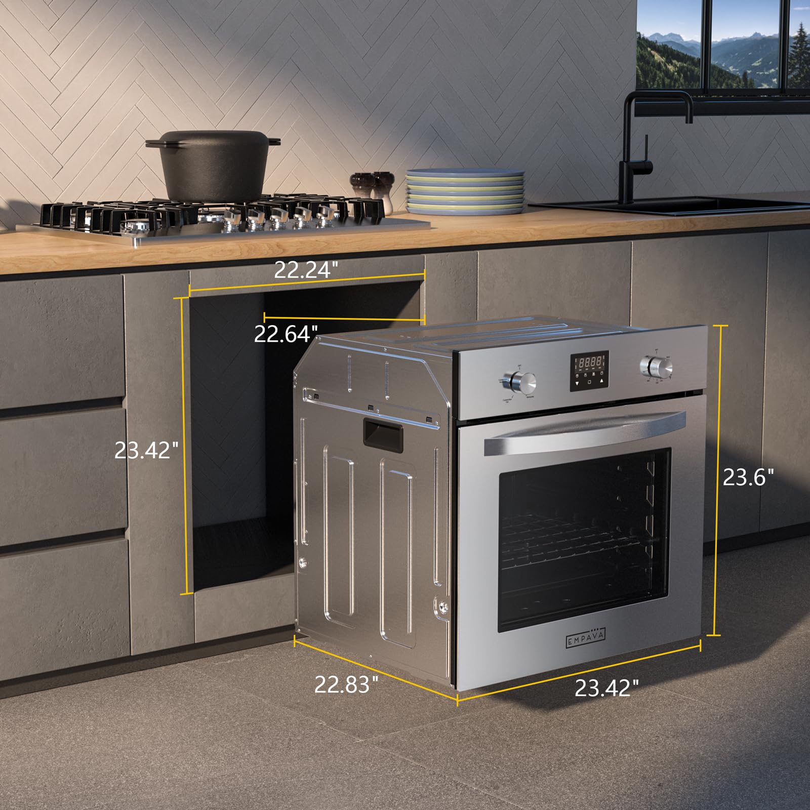 Empava 24" Single Gas Wall Oven Bake Broil Rotisserie Functions with Digital Timer and Convection Fan in Stainless Steel