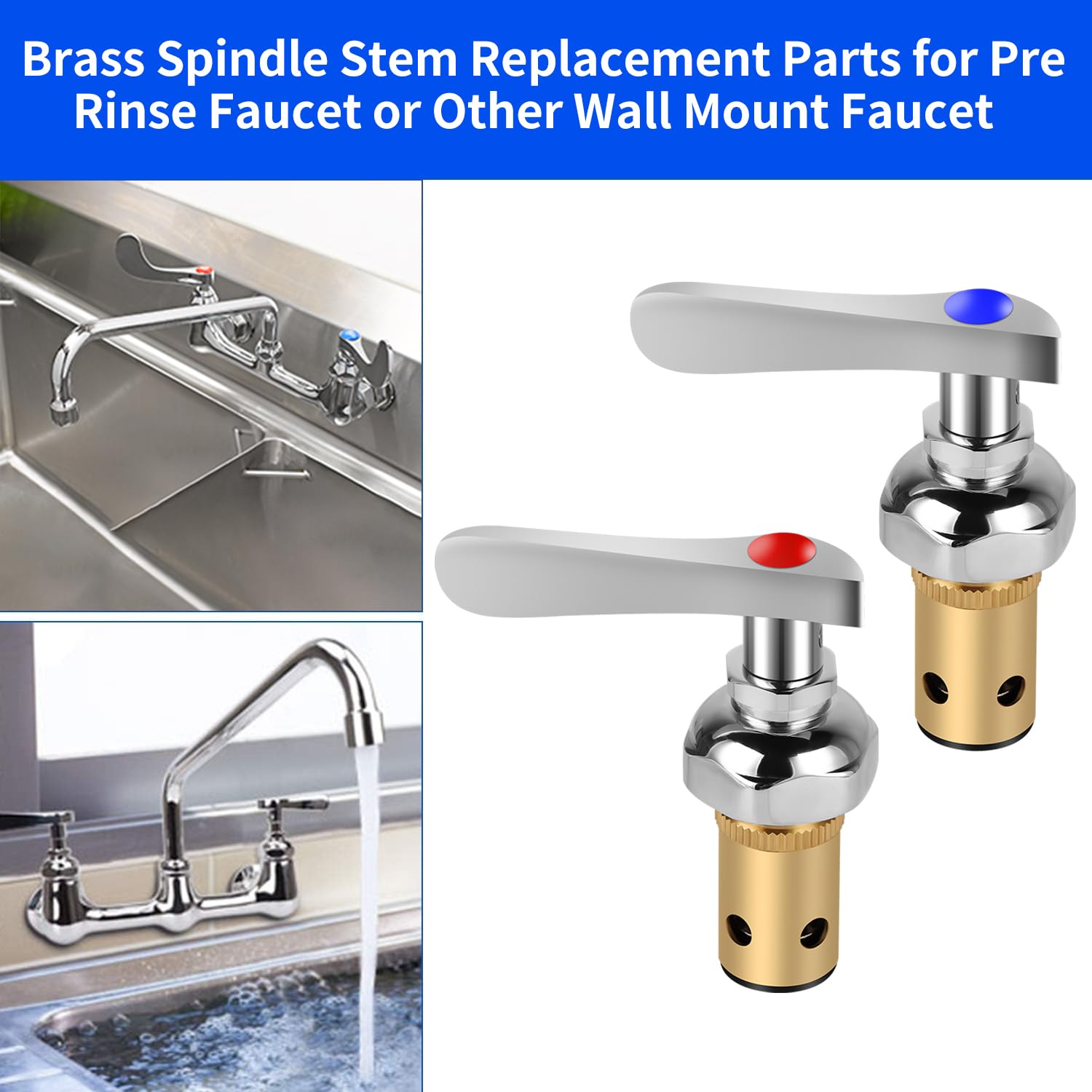 KWODE Replacement Brass Hydraulic Control Spindle Assembly Cartridge Faucet Valve for Bathroom Kitchen Wall Mount Commercial Faucet (1 Pair Hot & Cold)