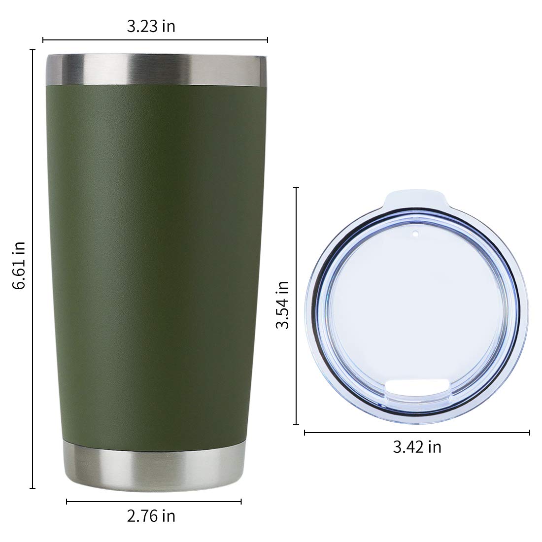 DOMICARE 20oz Stainless Steel Tumbler Bulk with Lid, Double Wall Vacuum Insulated Travel Mug, Powder Coated Coffee Cup, Army Green, 1 Pack