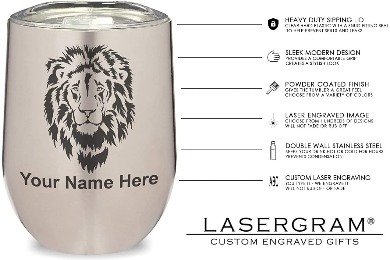 LaserGram Double Wall Stainless Steel Wine Glass Tumbler, Compass Rose, Personalized Engraving Included (Stainless Steel)