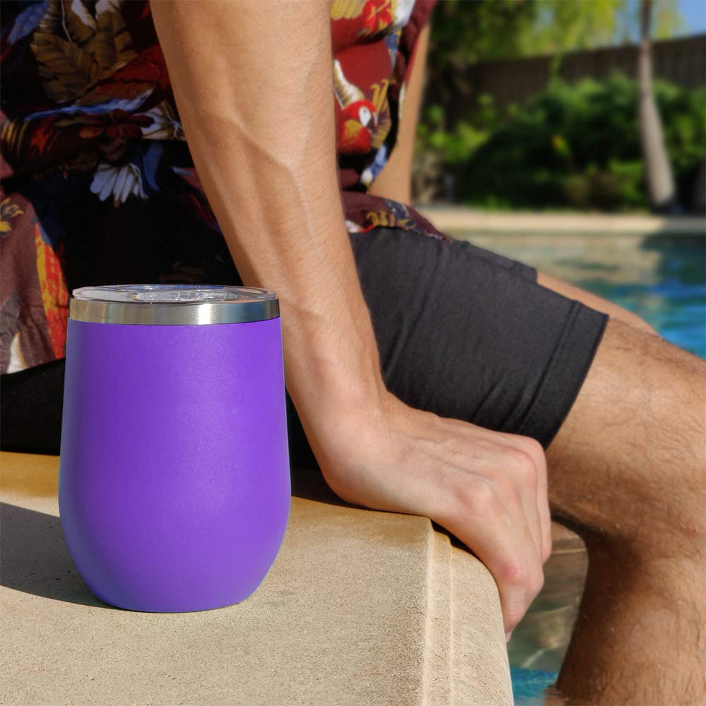 LaserGram Double Wall Stainless Steel Wine Glass Tumbler, Queen Crown, Personalized Engraving Included (Dark Purple)