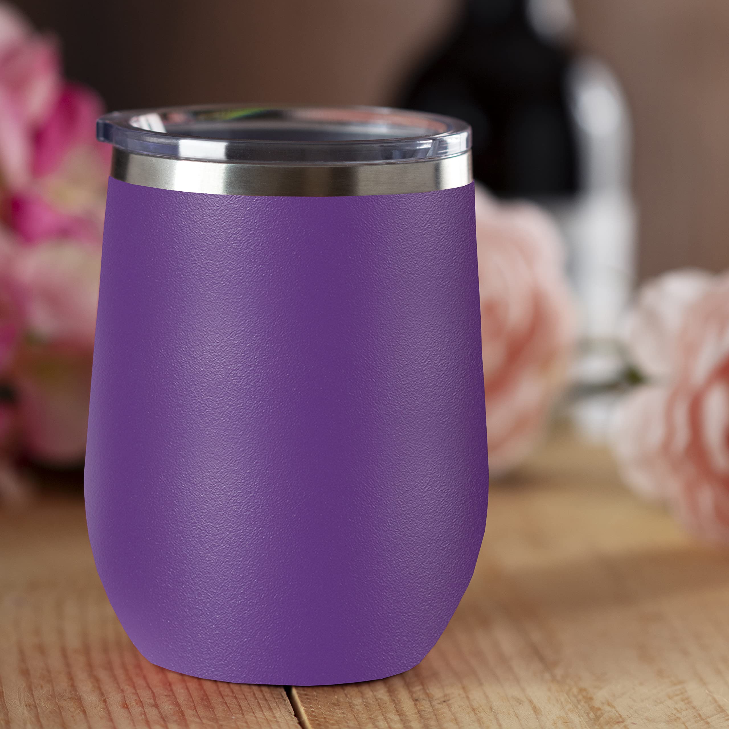 LaserGram Double Wall Stainless Steel Wine Glass Tumbler, Queen Crown, Personalized Engraving Included (Dark Purple)