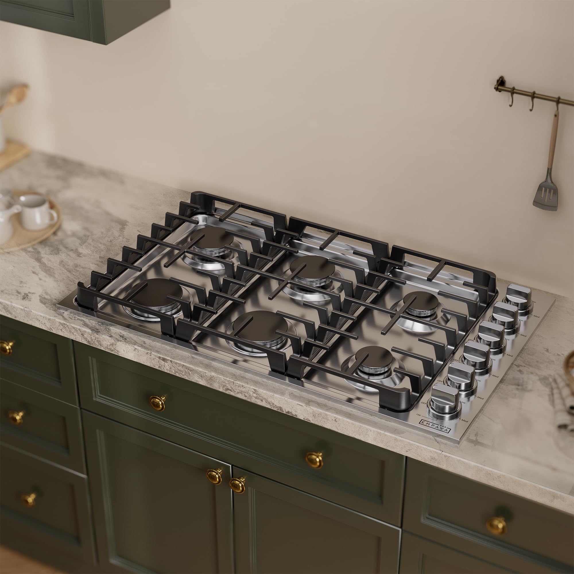 Empava 36 in. Gas Stove Cooktop 5 Italy Sabaf Sealed Burners NG/LPG Convertible in Stainless Steel, 36in