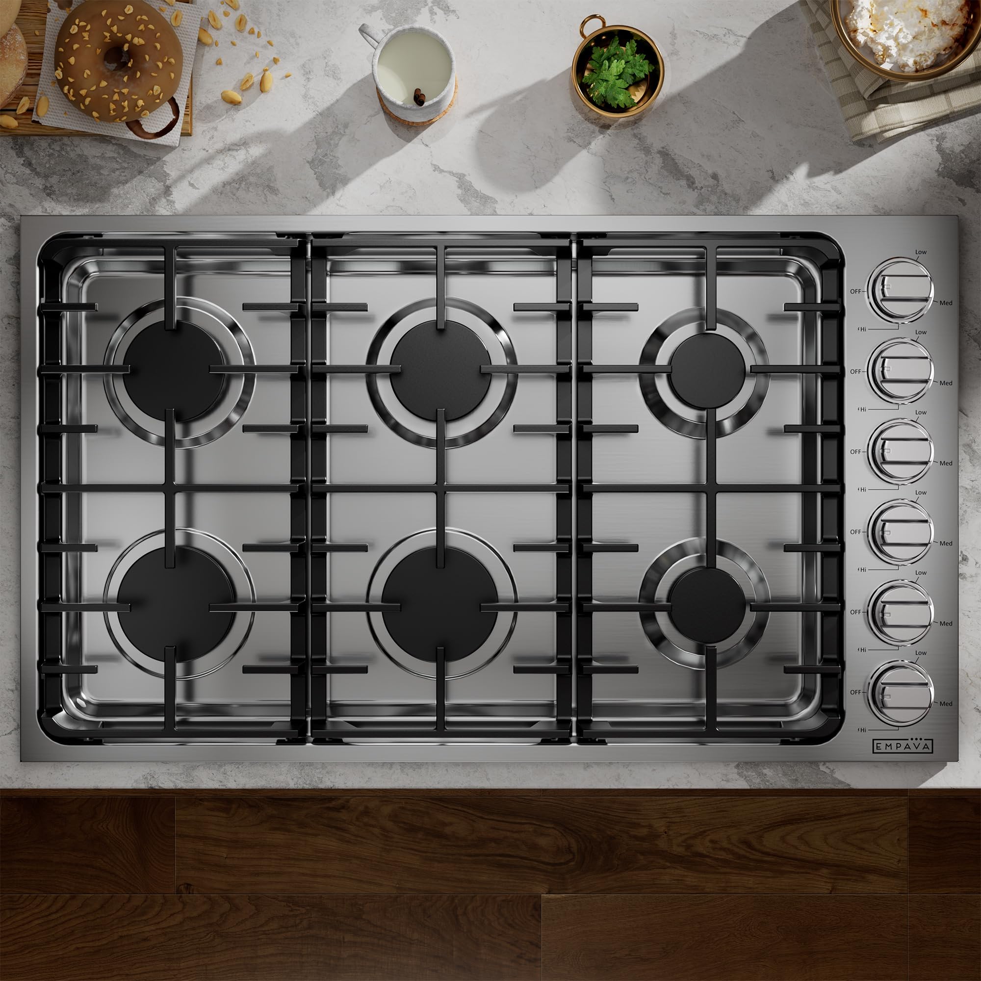 Empava 36 in. Gas Stove Cooktop 5 Italy Sabaf Sealed Burners NG/LPG Convertible in Stainless Steel, 36in