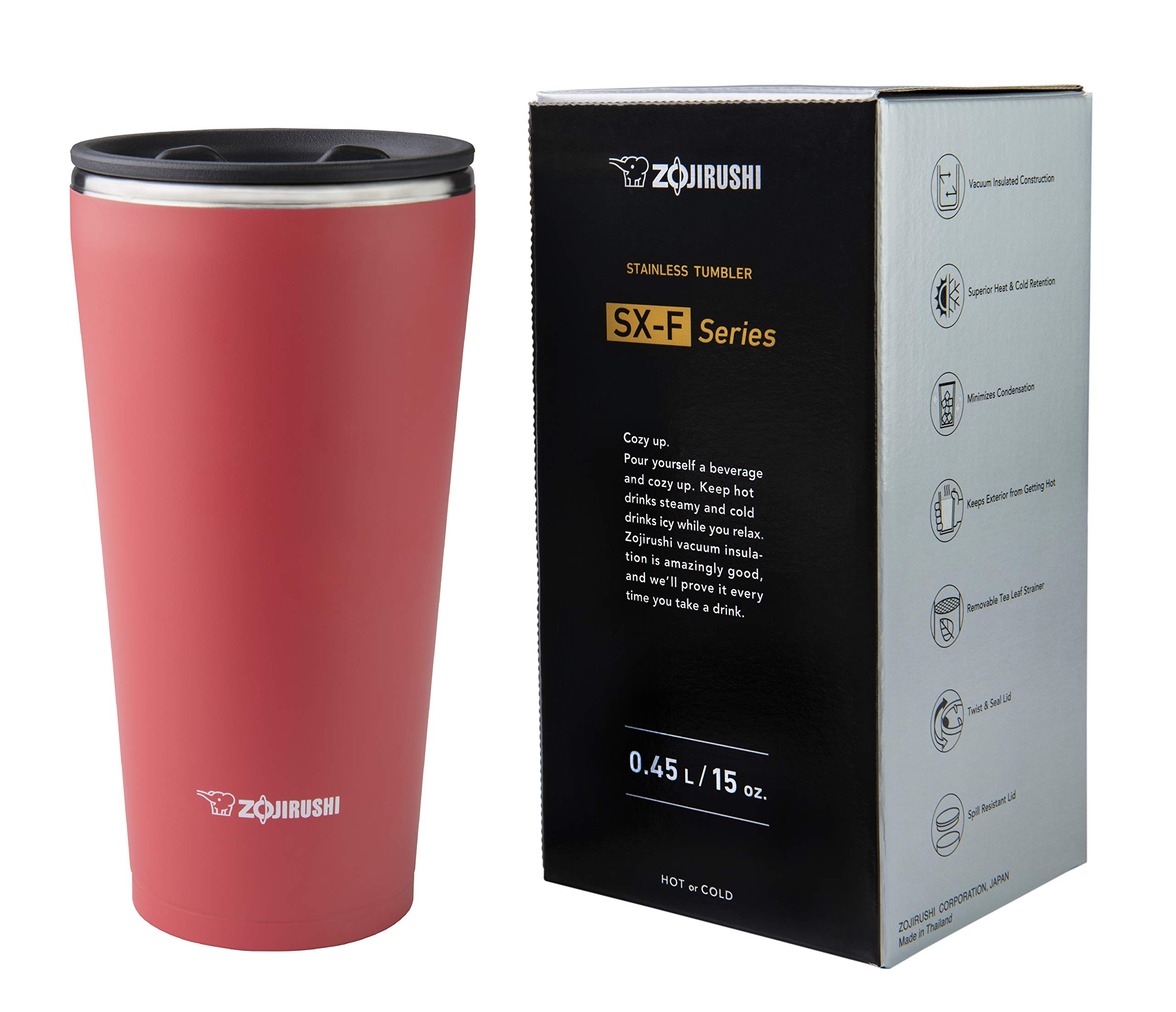 Zojirushi SX-FSE45PV Stainless Vacuum Insulated Tumbler, 15-Ounce, Coral Pink