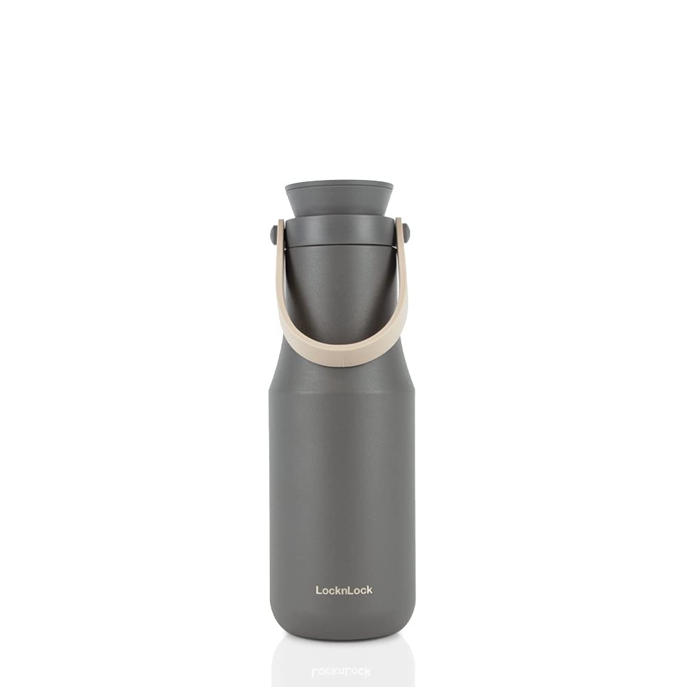 LocknLock Metro Bottle Double-Wall Insulated Stainless Steel with Silicone Handle, 16 oz, Gray