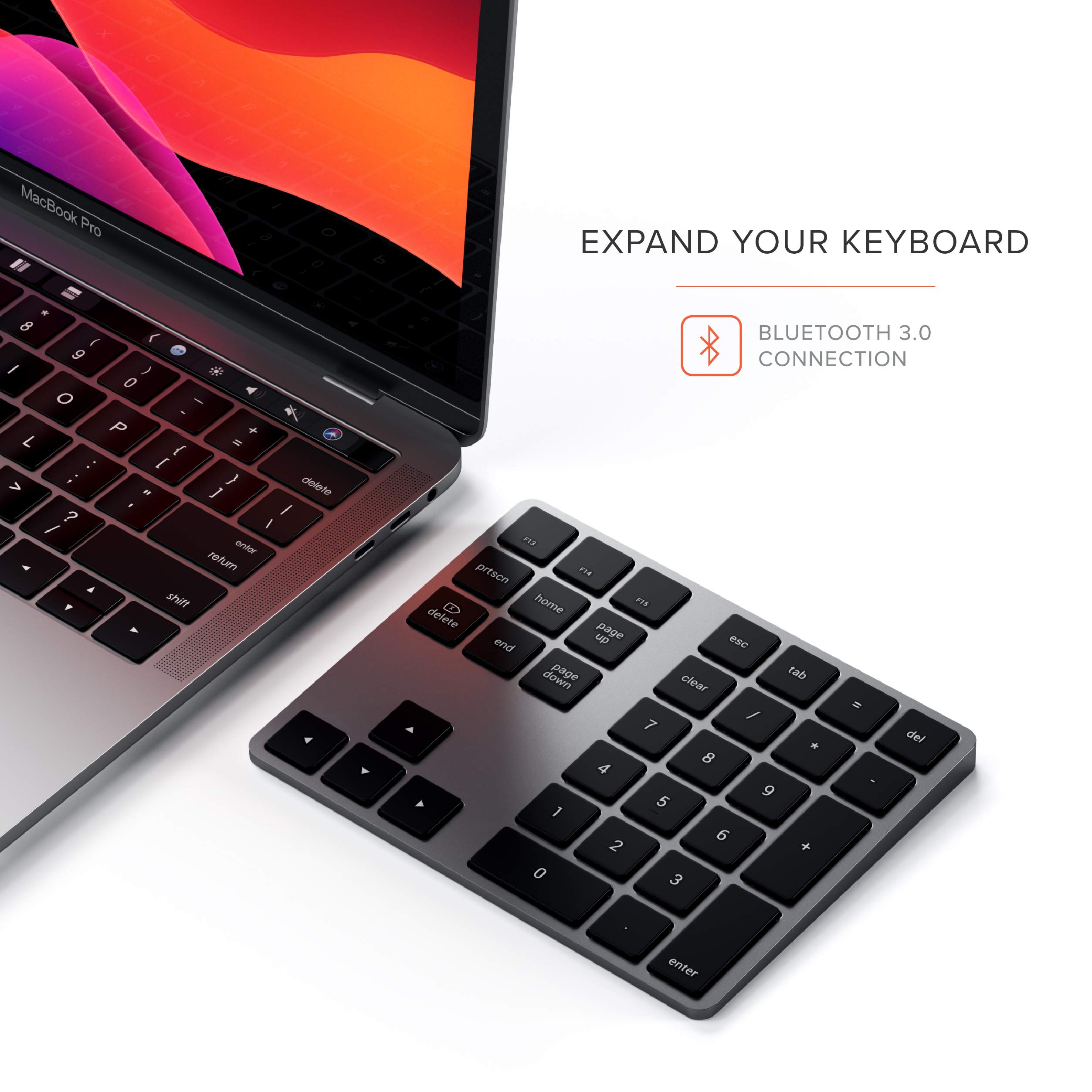 Satechi Bluetooth Extended Numeric Keypad β Slim Rechargeable 34-Key Numberpad β for M4/M2/M1 MacBook Pro/Air, M4/M2/M1 iPad Pro/Air, M2 Mac Mini, iMac M1/M4 (Space Gray)