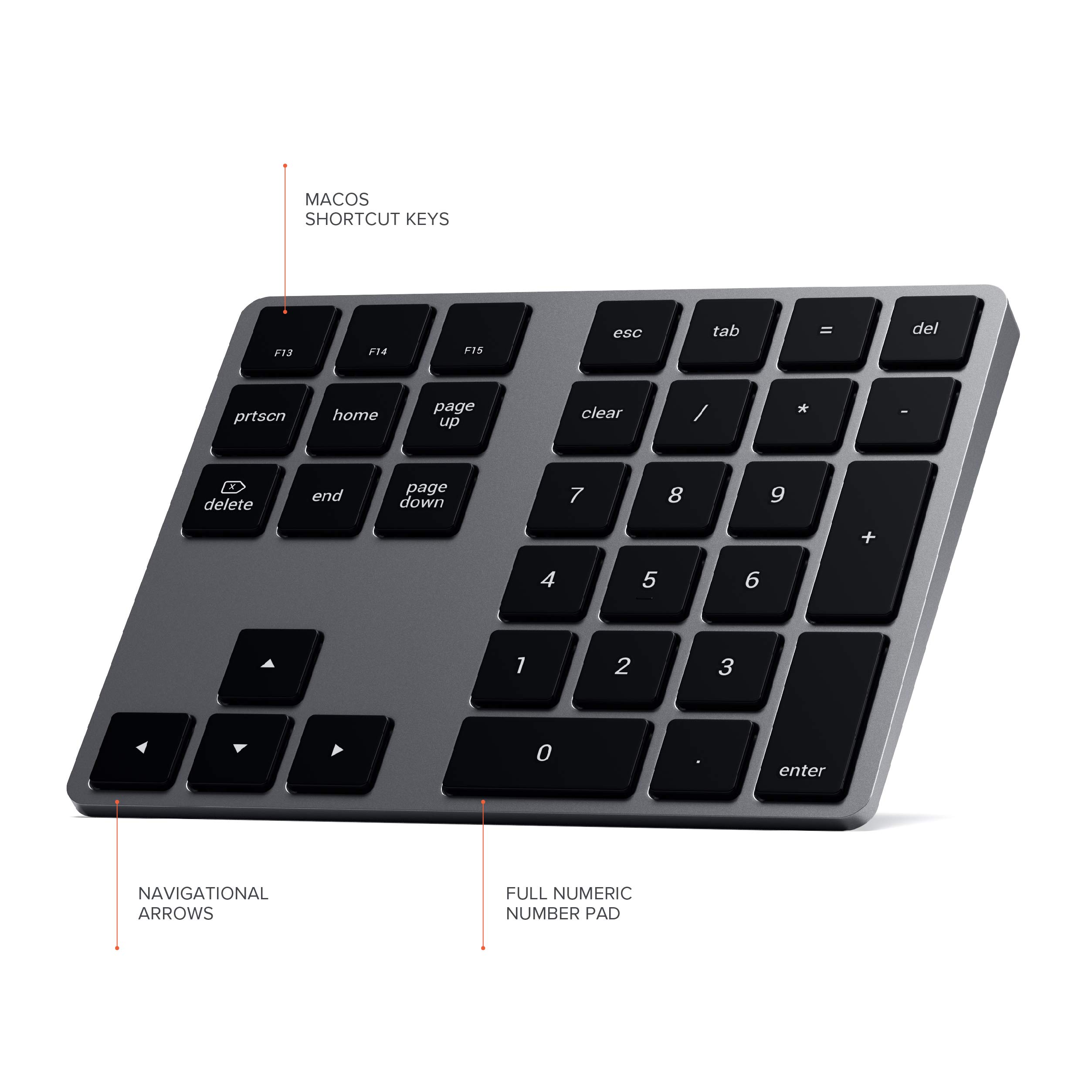 Satechi Bluetooth Extended Numeric Keypad β Slim Rechargeable 34-Key Numberpad β for M4/M2/M1 MacBook Pro/Air, M4/M2/M1 iPad Pro/Air, M2 Mac Mini, iMac M1/M4 (Space Gray)