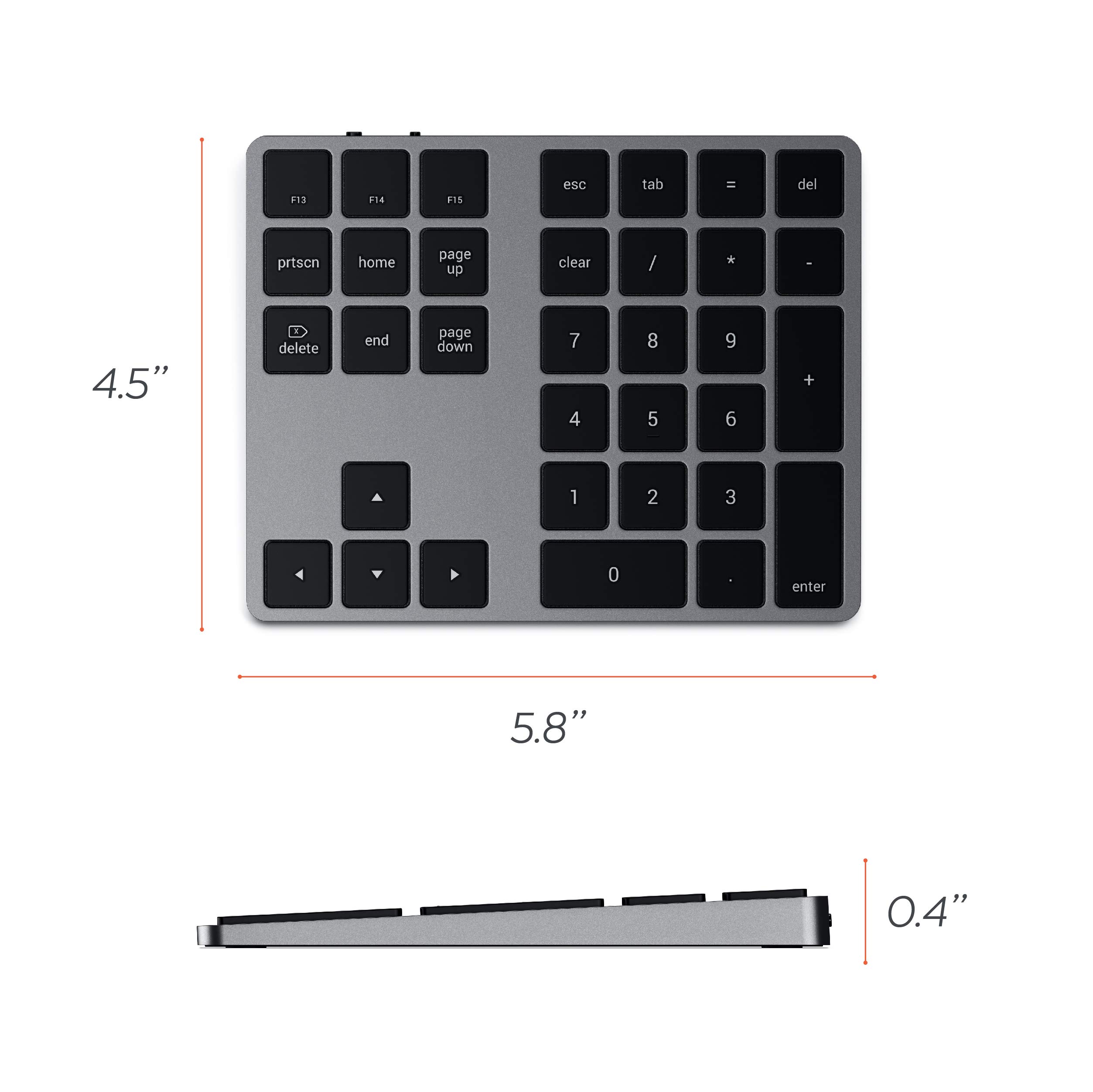 Satechi Bluetooth Extended Numeric Keypad β Slim Rechargeable 34-Key Numberpad β for M4/M2/M1 MacBook Pro/Air, M4/M2/M1 iPad Pro/Air, M2 Mac Mini, iMac M1/M4 (Space Gray)