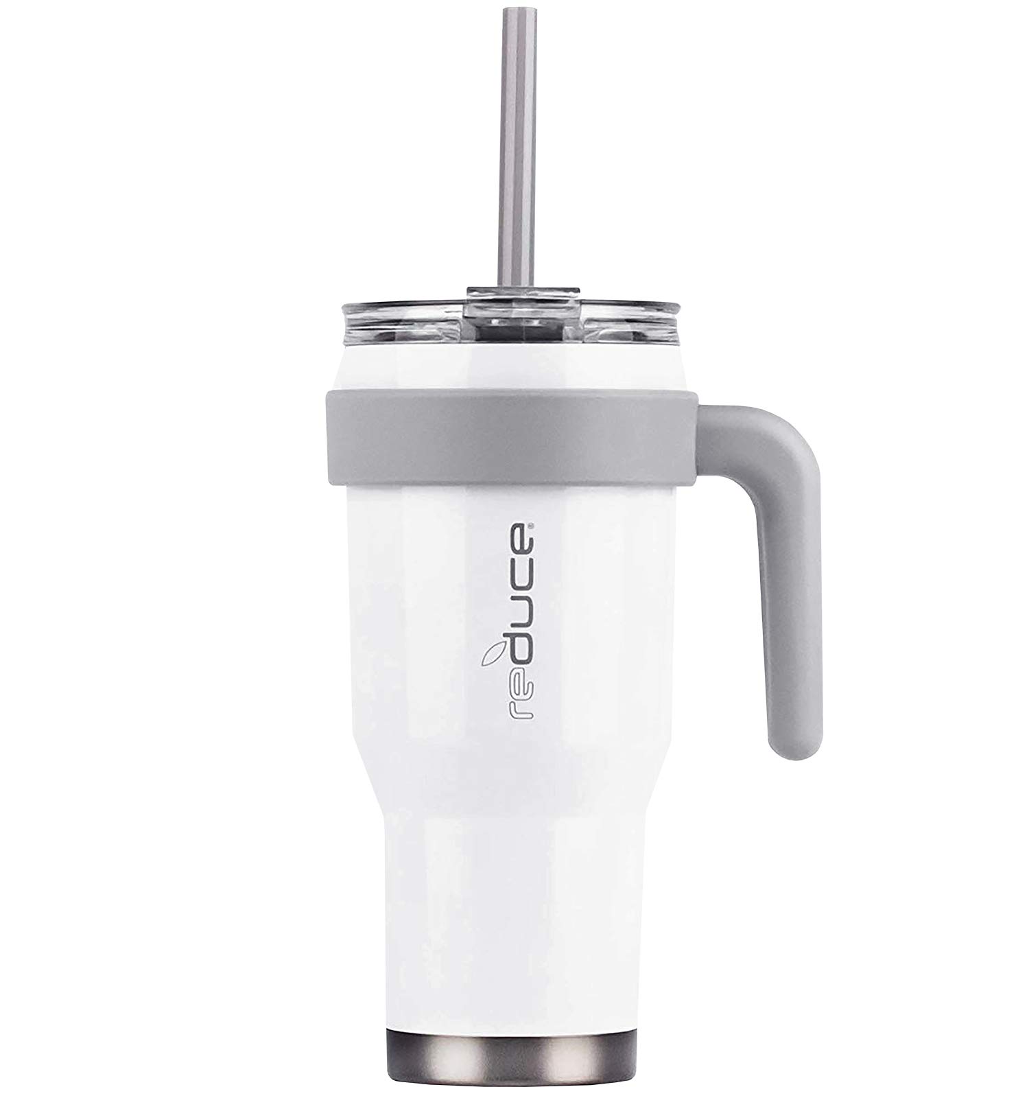 Reduce Tumbler ā 24oz COLD 1 Mug With Lid, Straw and Handle ā 24 Hours Cold ā Easy-Hold Handle, Vacuum Insulated, Sweat-Proof Body ā Cupholder Friendly Insulated Mug ā White Gloss