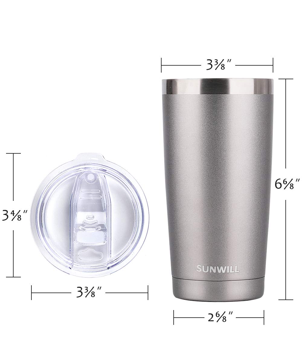 SUNWILL Travel Coffee Tumbler 20 oz, Insulated Mug with Lid, Stainless Steel Cup for Hot and Cold Drinks, Cool Grey
