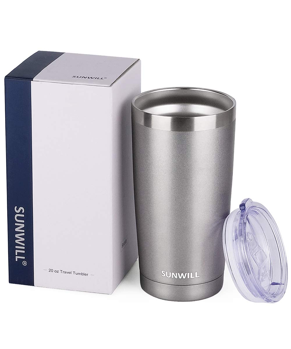 SUNWILL Travel Coffee Tumbler 20 oz, Insulated Mug with Lid, Stainless Steel Cup for Hot and Cold Drinks, Cool Grey