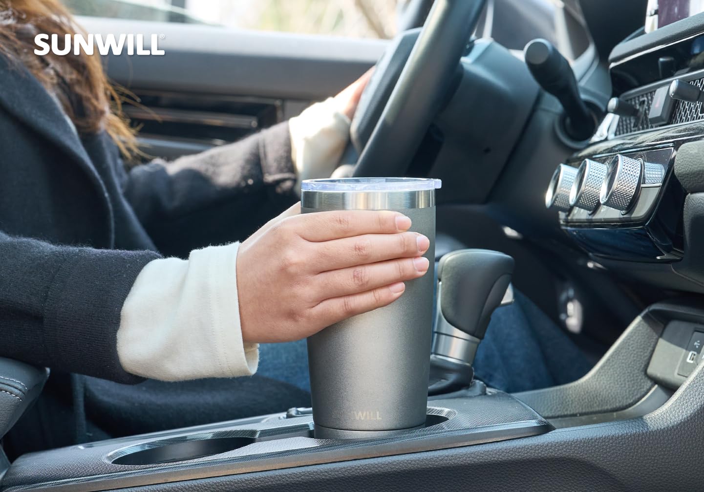SUNWILL Travel Coffee Tumbler 20 oz, Insulated Mug with Lid, Stainless Steel Cup for Hot and Cold Drinks, Cool Grey