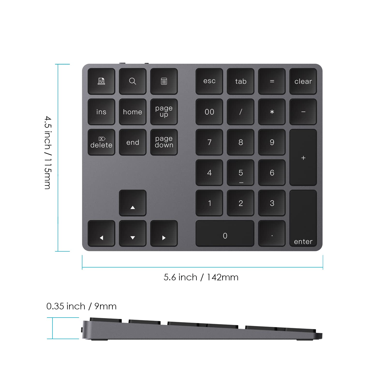 IKOS Bluetooth Number Pad, 34-Key Wireless Portable External Bluetooth Numeric Keypad with Multiple Shortcuts Compatible for Computer Laptop Windows Surface iMac MacBook Surface Pro (Black)