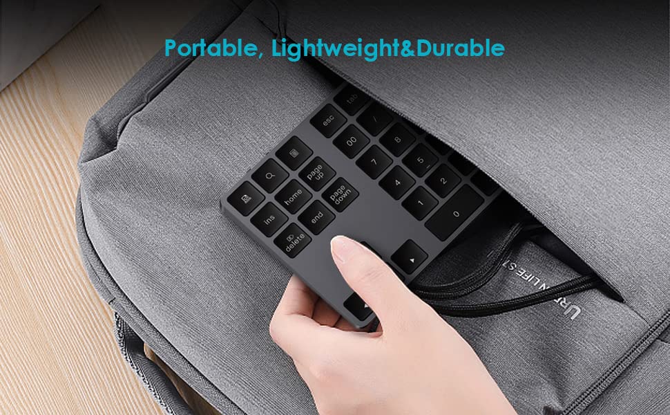 IKOS Bluetooth Number Pad, 34-Key Wireless Portable External Bluetooth Numeric Keypad with Multiple Shortcuts Compatible for Computer Laptop Windows Surface iMac MacBook Surface Pro (Black)