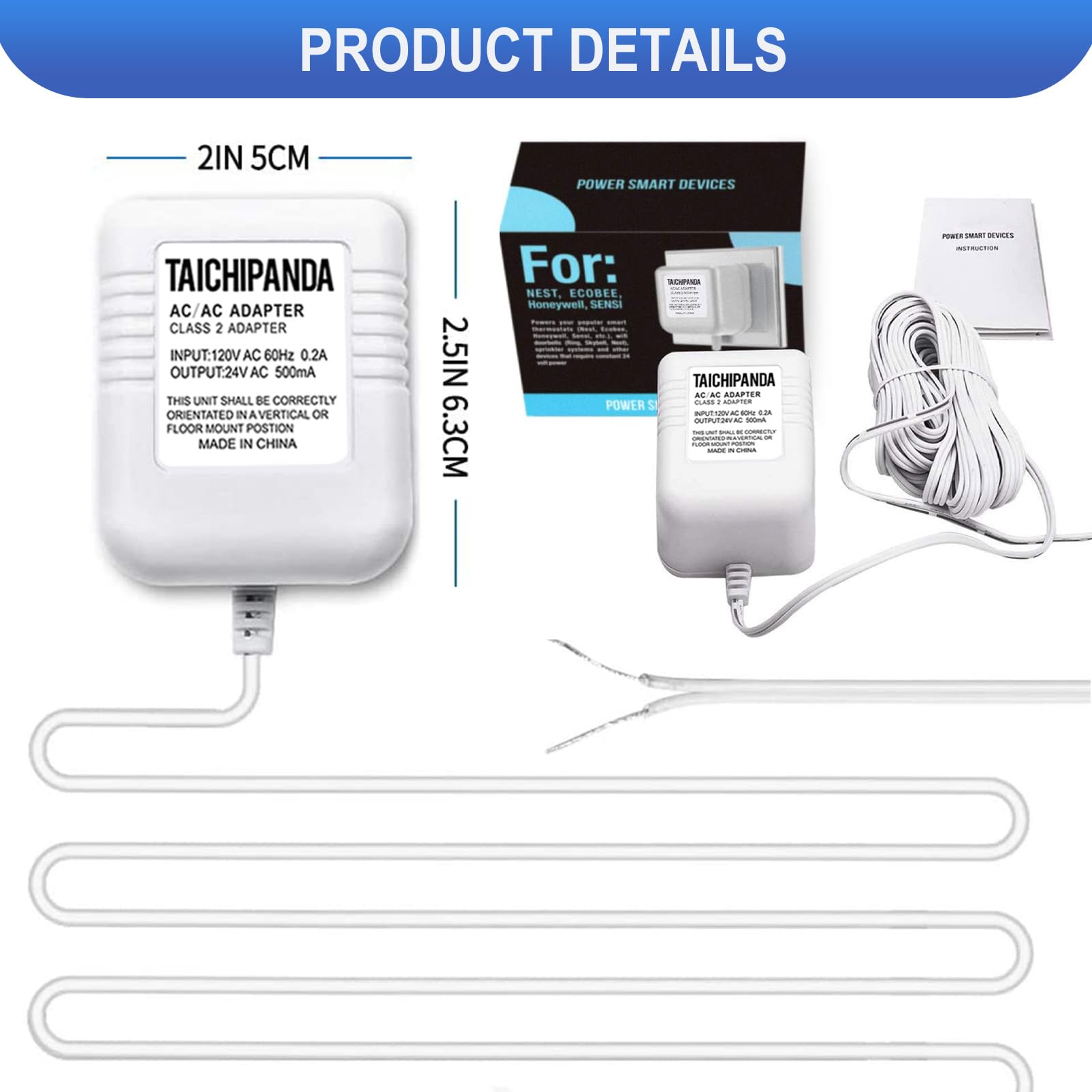 TAICHIPANDA 24 Volt Transformer, C Wire Adapter for Nest Honeywell Ecobee and Sensi Thermosta Doorbell Transformer for Nest Hello Doorbell and Any Doorbells Require 24V Power Supply