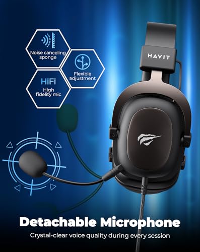 havit H2002d Gaming Headsets for PS4,PC, 50MM Drivers Surround Sound PS5 Headset with Mic Gaming Headphones with Mic Durable Aluminum Frame Valentines Gifts for Men