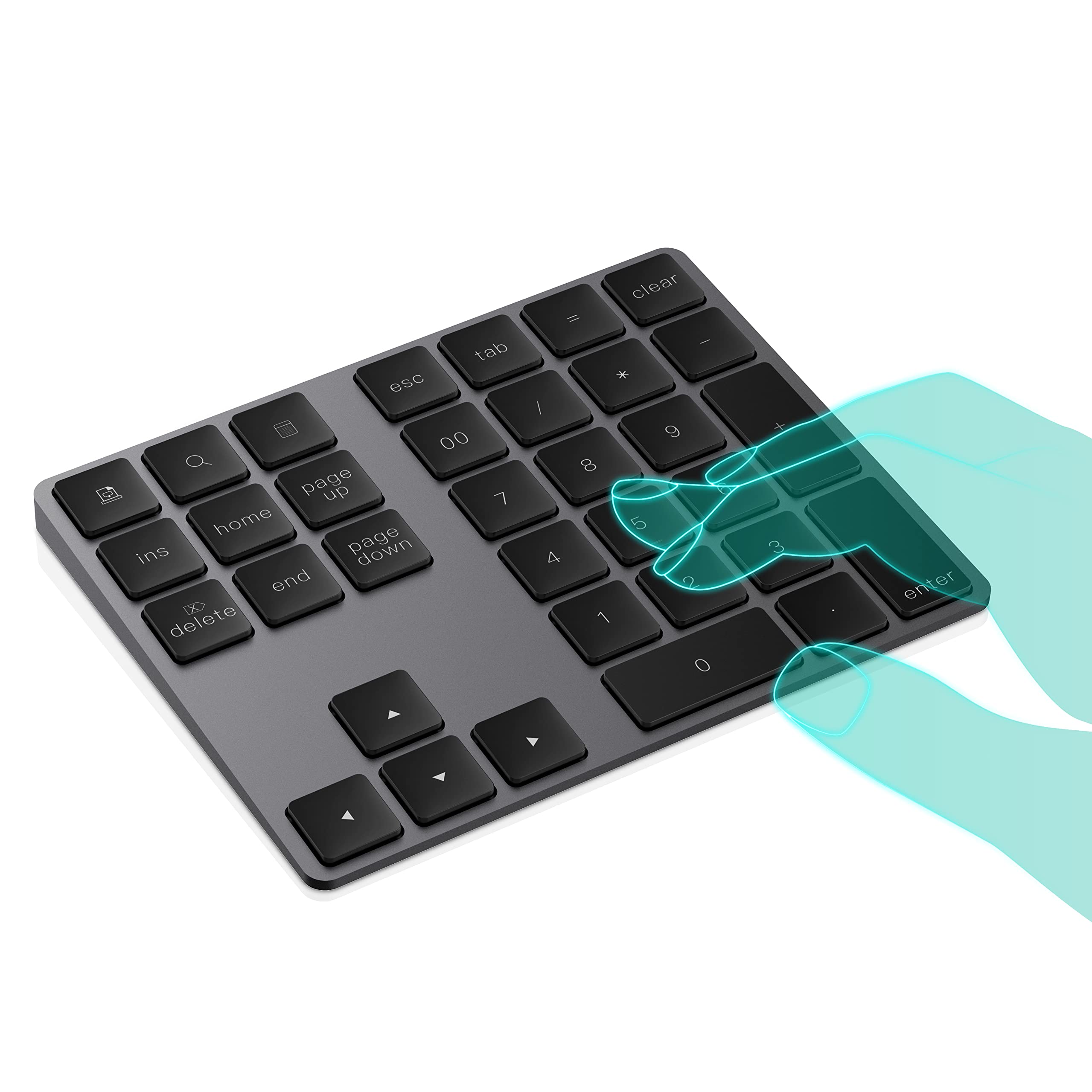 IKOS Bluetooth Number Pad, 34-Key Wireless Portable External Bluetooth Numeric Keypad with Multiple Shortcuts Compatible for Computer Laptop Windows Surface iMac MacBook Surface Pro (Black)