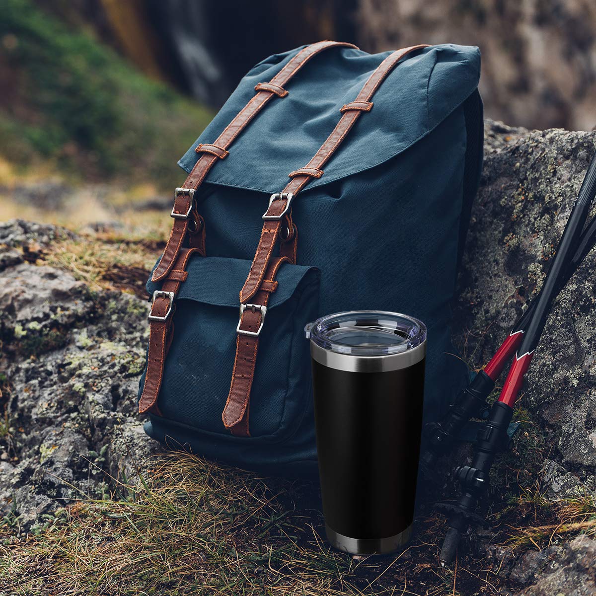 EcoMozz 20oz Tumbler Bulk Stainless Steel Vacuum Insulated Tumblers with Lid Double Wall Travel Mug Durable Powder Coated Coffee Cup, Suitable for Ice Drinks and Hot Beverage (Black 1pack)