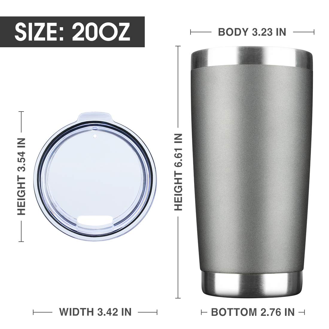 EcoMozz 20oz Tumbler Bulk Stainless Steel Vacuum Insulated Tumblers with Lid Double Wall Travel Mug Durable Powder Coated Coffee Cup, Suitable for Ice Drinks and Hot Beverage (Gray 1pack)