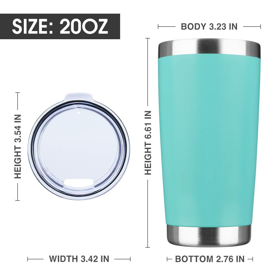 EcoMozz 20oz Tumbler Bulk Stainless Steel Vacuum Insulated Tumblers with Lid Double Wall Travel Mug Powder Coated Coffee Cup, Suitable for Ice Drinks and Hot Beverage (Light blue 1pack)
