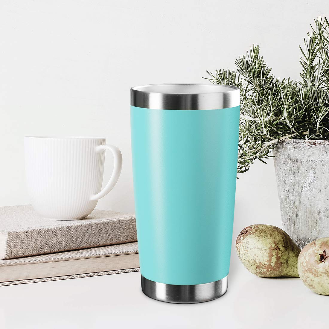 EcoMozz 20oz Tumbler Bulk Stainless Steel Vacuum Insulated Tumblers with Lid Double Wall Travel Mug Powder Coated Coffee Cup, Suitable for Ice Drinks and Hot Beverage (Light blue 1pack)