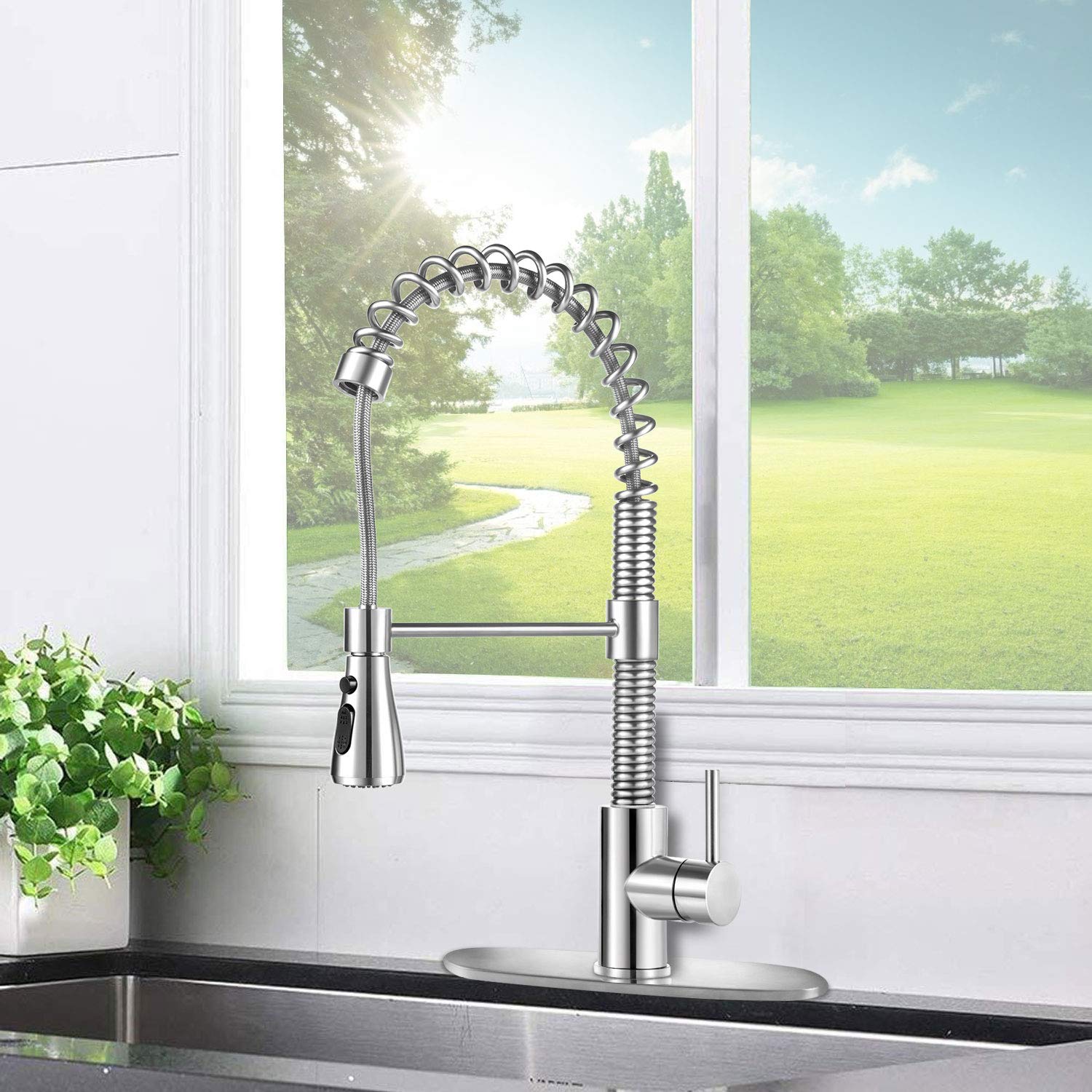 COOLWEST Deck Plate 10Inch for Single Hole Kitchen Sink Faucet Commercial Kitchen Faucet Hole Cover Escutcheon Stainless Steel